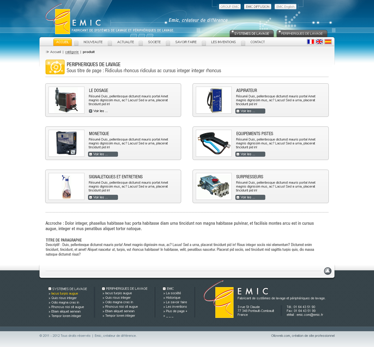 Création d'une interface graphique pour un site internet de matériel de lavage automobile
