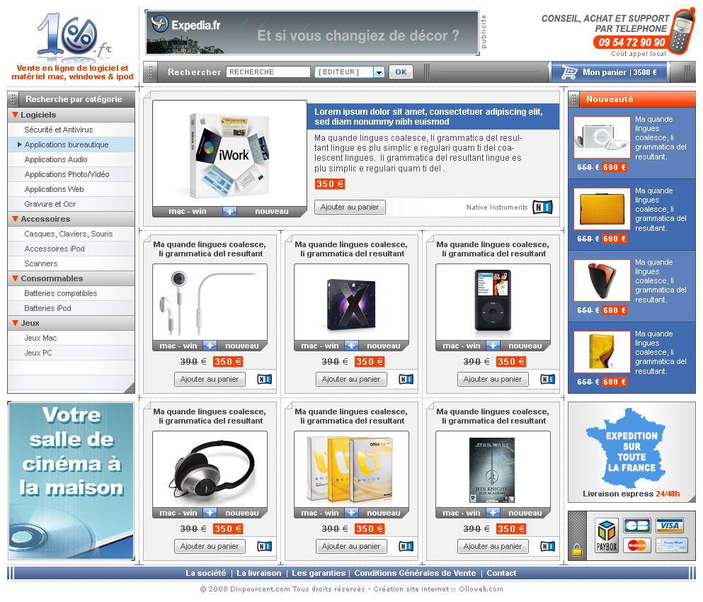 Conception d'une interface gaphique de site e-commerce de logiciel Mac Pc