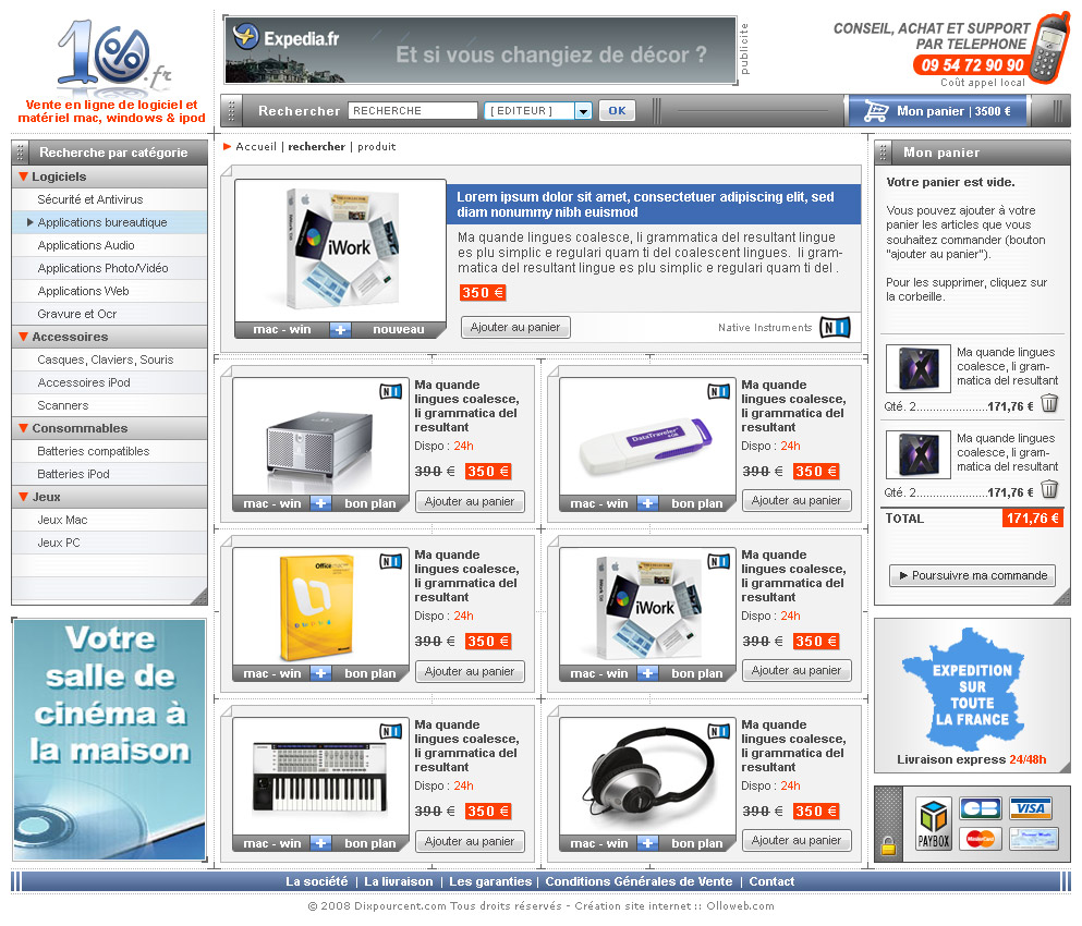 Conception d'une interface gaphique de site e-commerce de logiciel Mac Pc