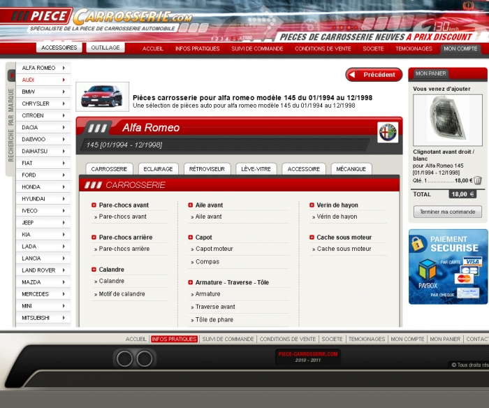 Création d'une boutique de vente de pièces de carrosserie automobile